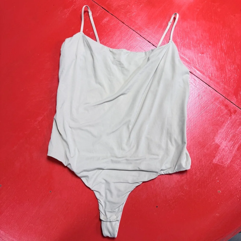 SKIMS | Tops | Skims Beigh Spaghetti Strap Snap Bottom Bodysuit | Poshmark